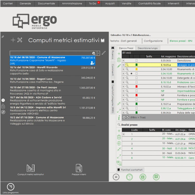 Software gestionale completo per imprese edili e impiantisti: Ergo